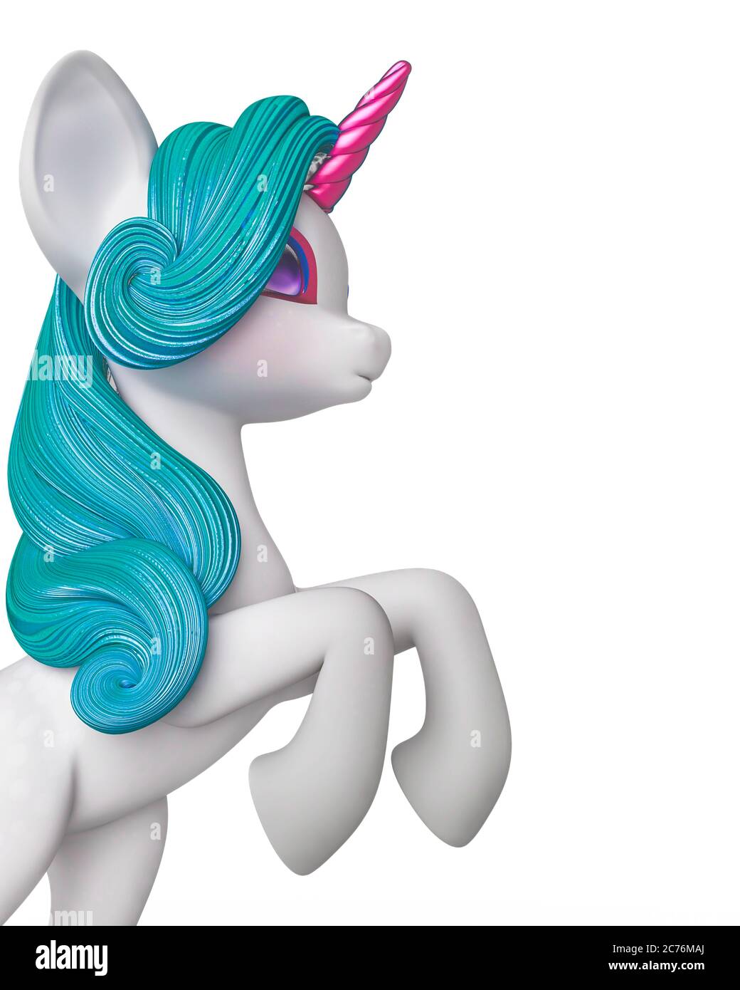 unicorn cartoon is prancing side close up view in white background, 3d ...