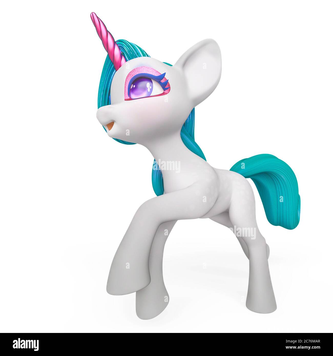 unicorn cartoon is walking side view in white background, 3d ...