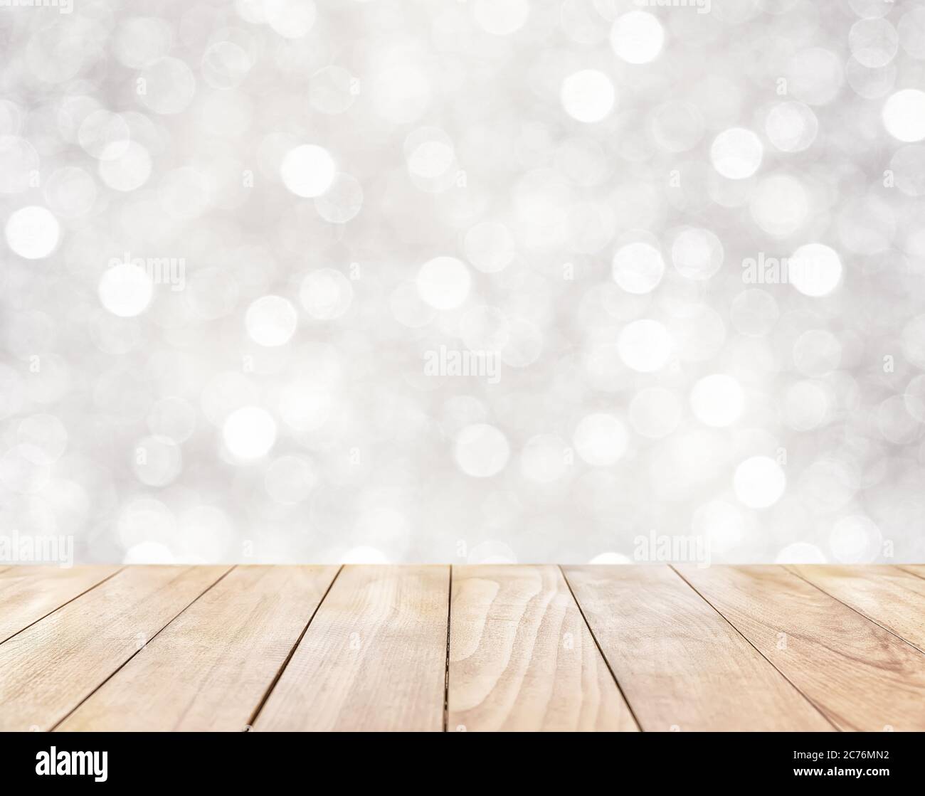Empty wooden table on white abstract background with bokeh Stock Photo ...