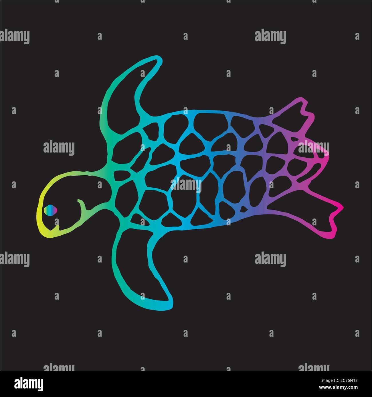 Gradient color illustration of a wise tortoise. Swimming turtle in ...