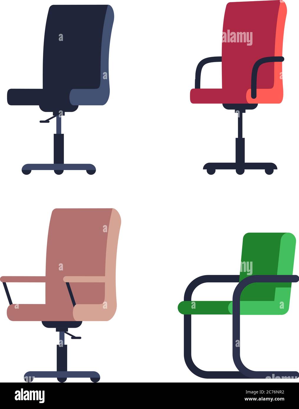 Colorful office chairs semi flat RGB color vector illustration set ...