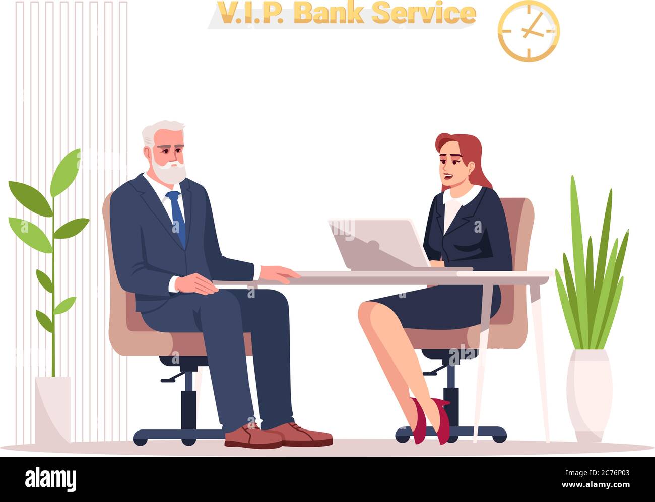 VIP bank service semi flat RGB color vector illustration. Private ...