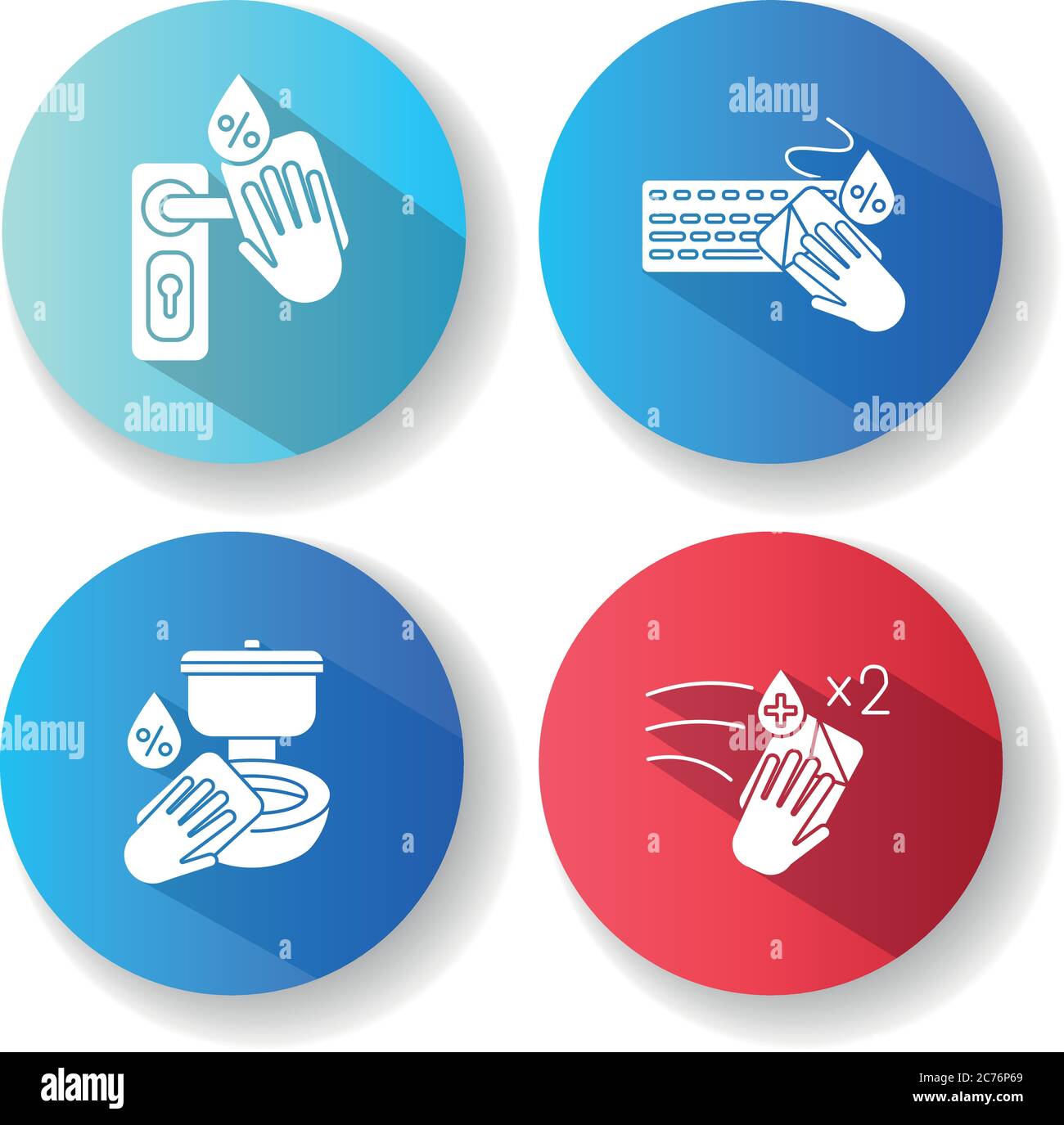 Surface cleaning flat design long shadow glyph icons set. Door knob ...