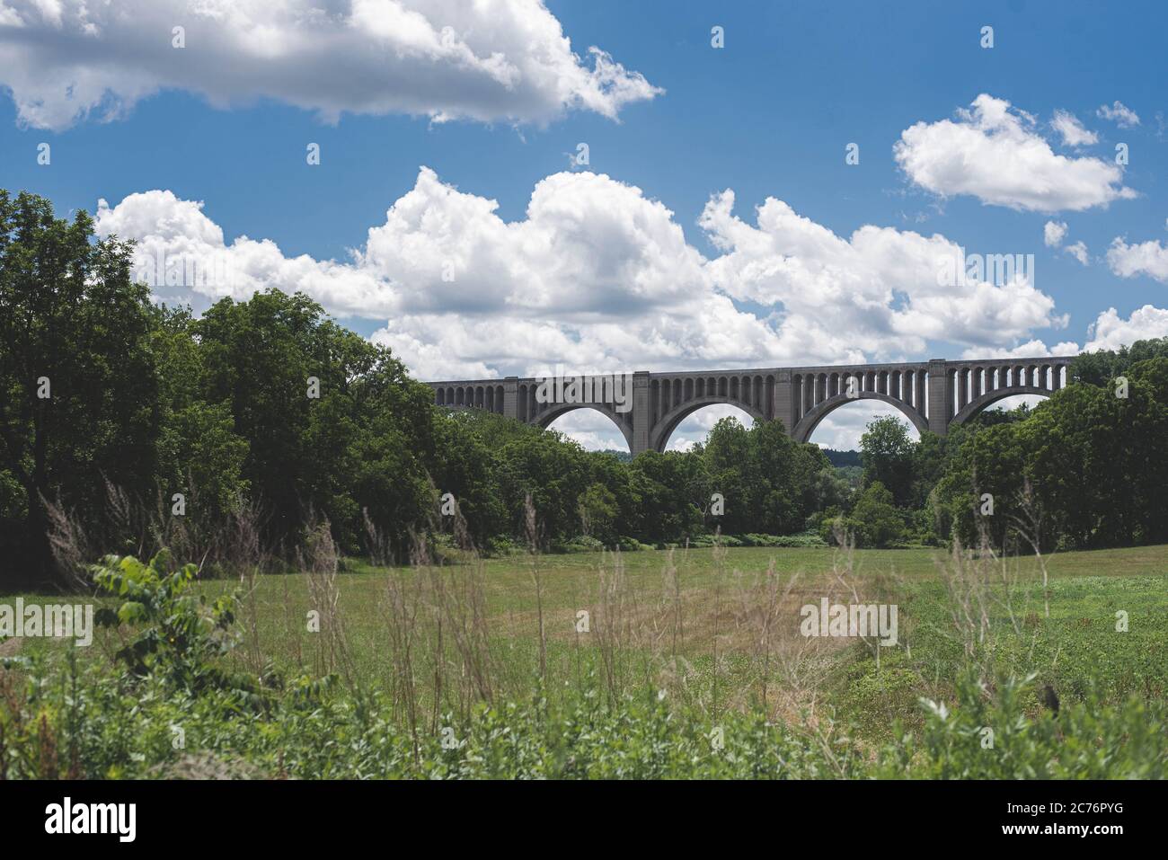 The Tunkhannock Stone Viaduct rises up in Nicholson, Pennsylvania, USA ...