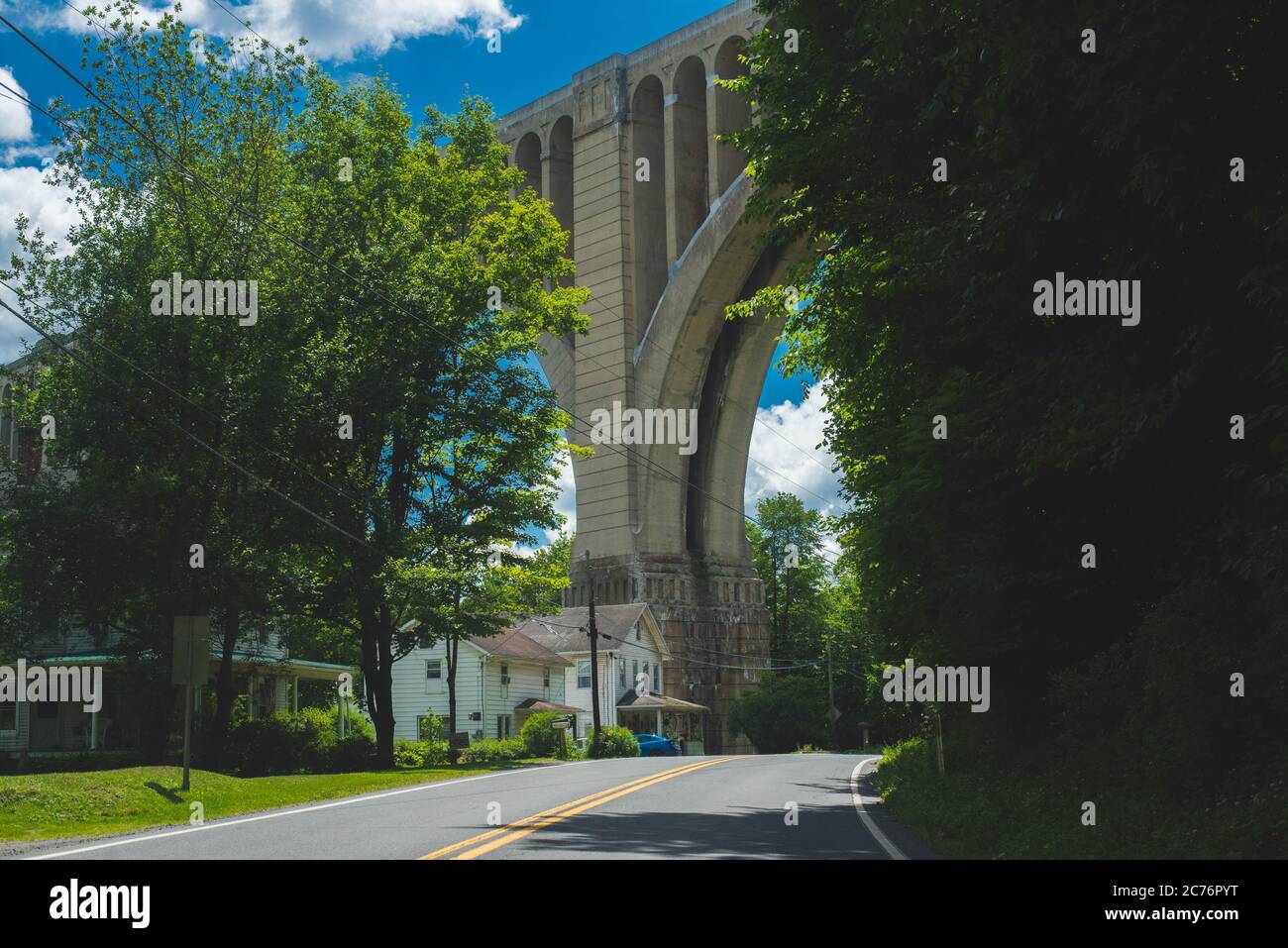 The Tunkhannock Stone Viaduct rises up in Nicholson, Pennsylvania, USA ...