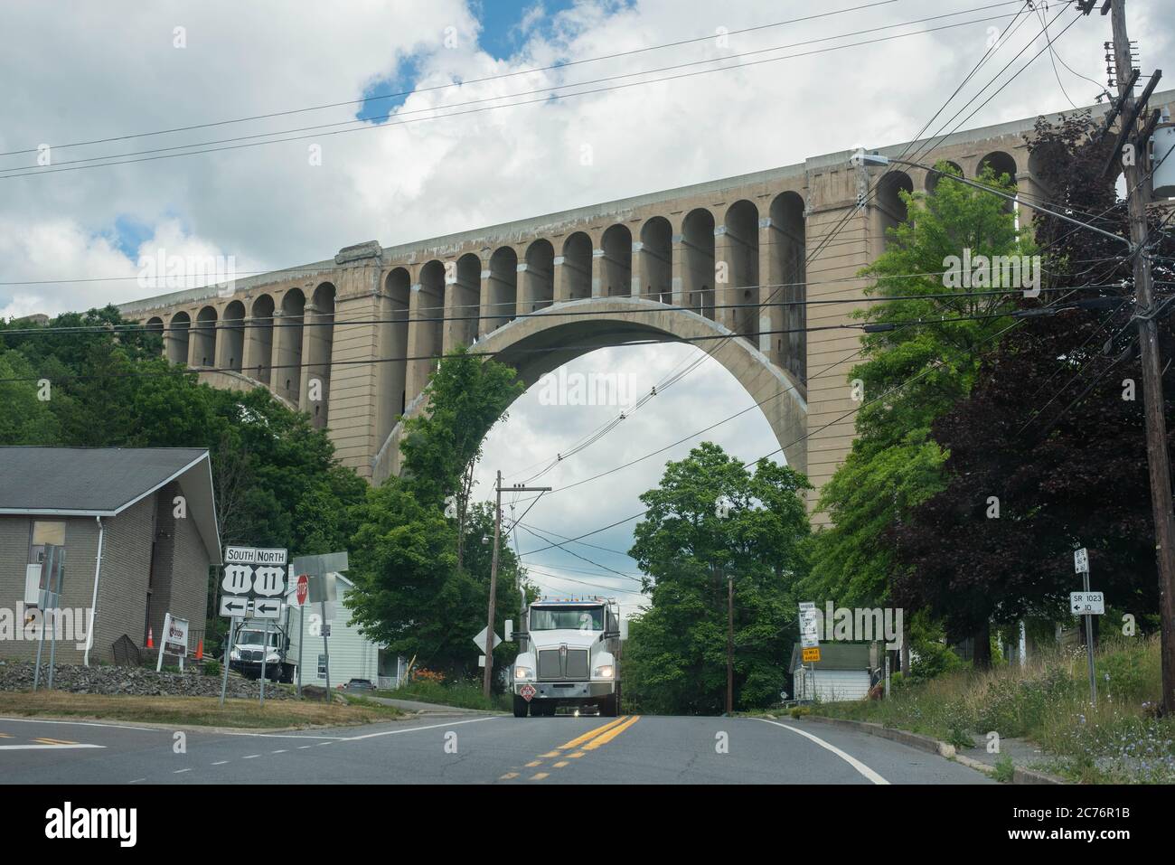 The Tunkhannock Stone Viaduct rises up in Nicholson, Pennsylvania, USA ...