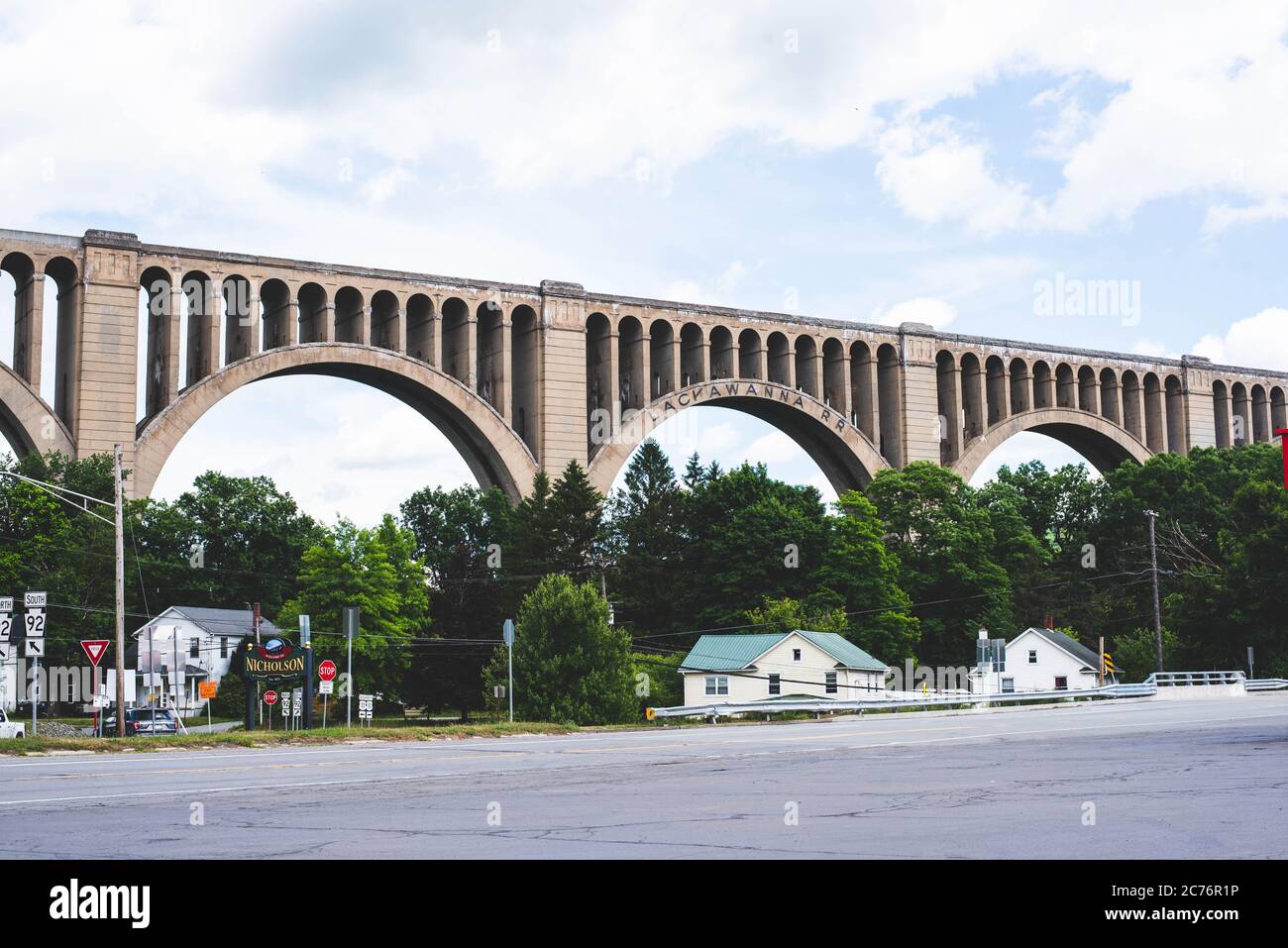 The Tunkhannock Stone Viaduct rises up in Nicholson, Pennsylvania, USA ...