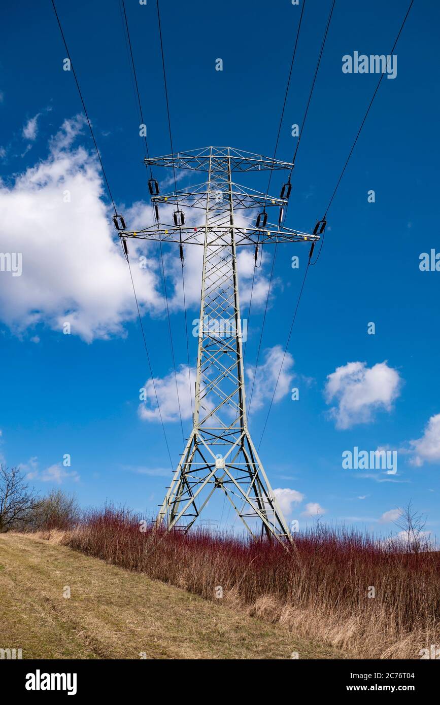 High voltage electrical post installed in agricultural field Stock ...