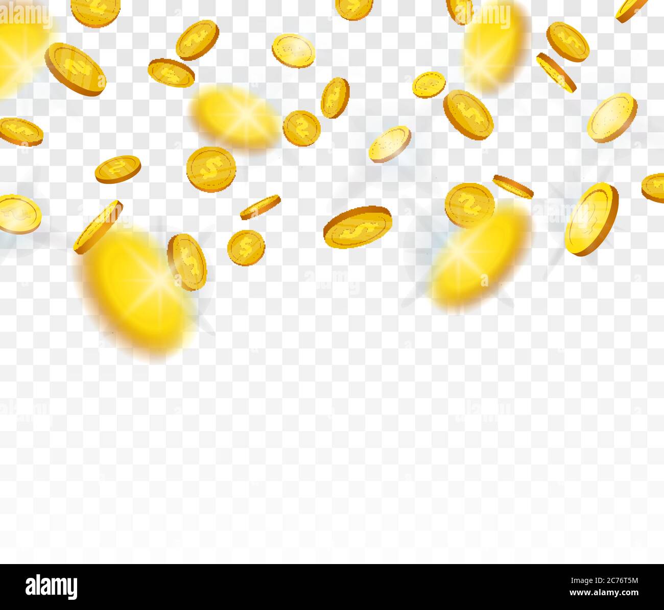 Gold coins falling from the top isolated on transparent background ...