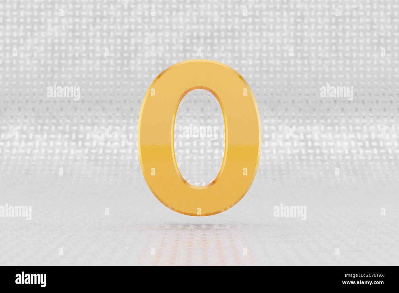 Yellow 3d number 0. Glossy yellow metallic number on metal floor ...