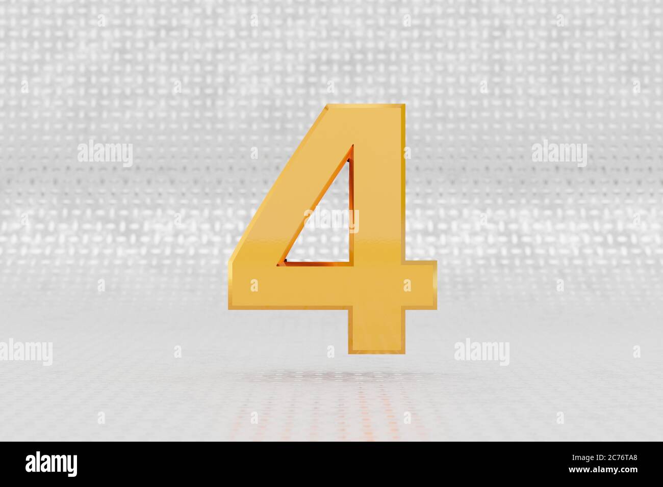 Yellow 3d number 4. Glossy yellow metallic number on metal floor ...