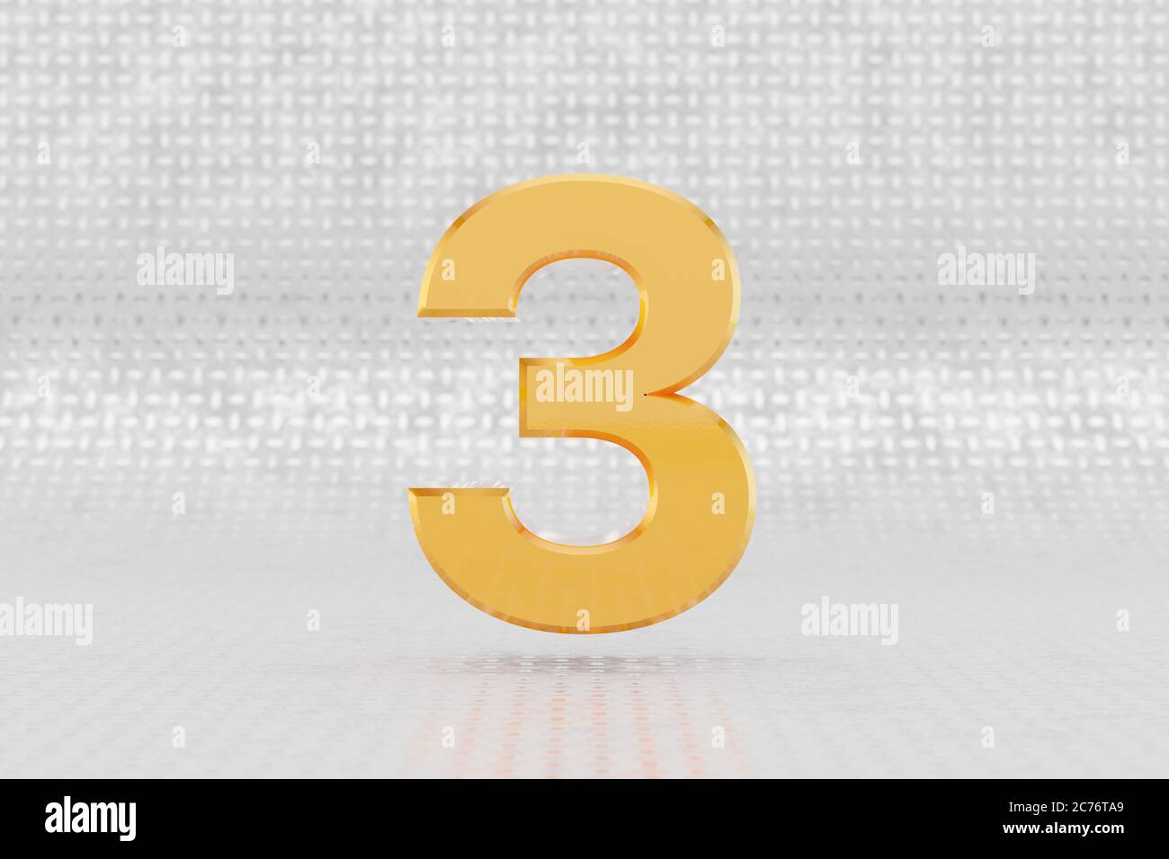 Yellow 3d number 3. Glossy yellow metallic number on metal floor ...
