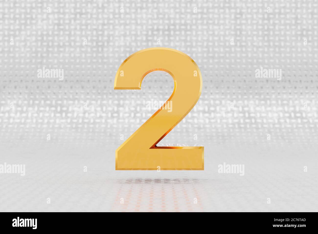 Yellow 3d number 2. Glossy yellow metallic number on metal floor ...