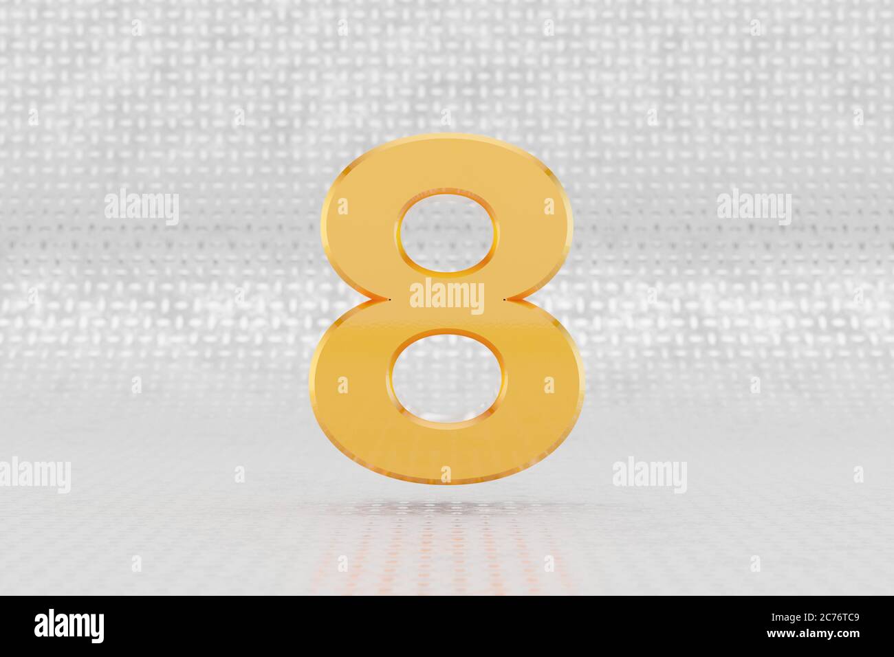 Yellow 3d number 8. Glossy yellow metallic number on metal floor ...