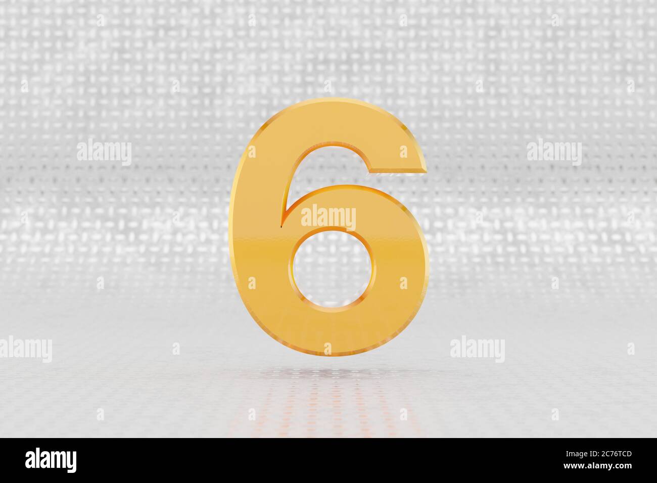 Yellow 3d number 6. Glossy yellow metallic number on metal floor ...