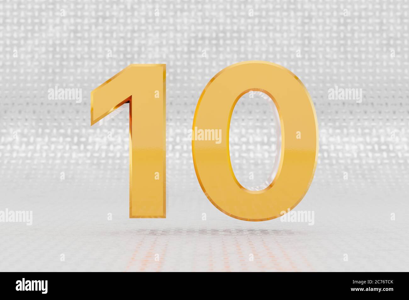 Yellow 3d number 10. Glossy yellow metallic number on metal floor ...