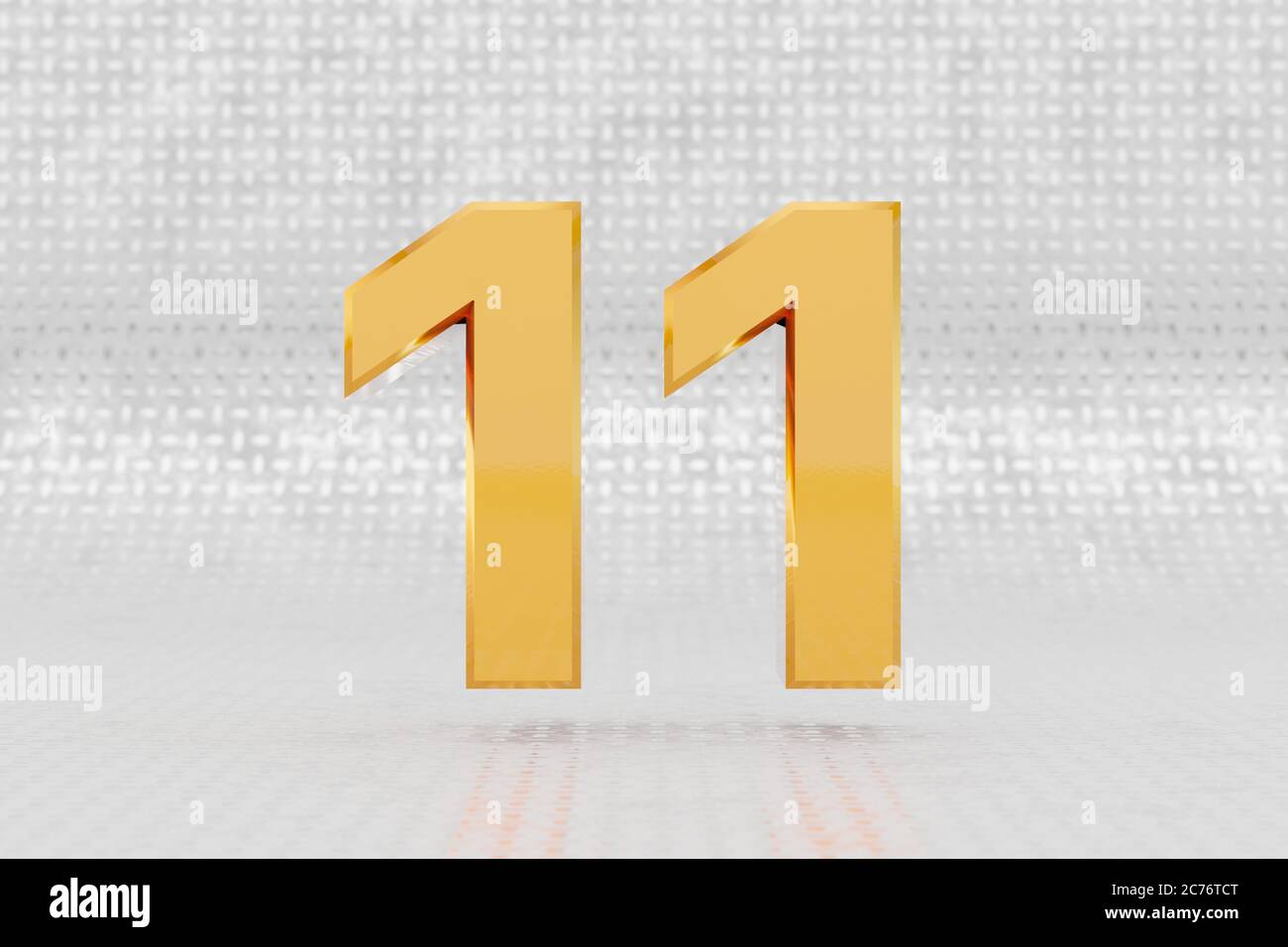 Yellow 3d number 11. Glossy yellow metallic number on metal floor ...