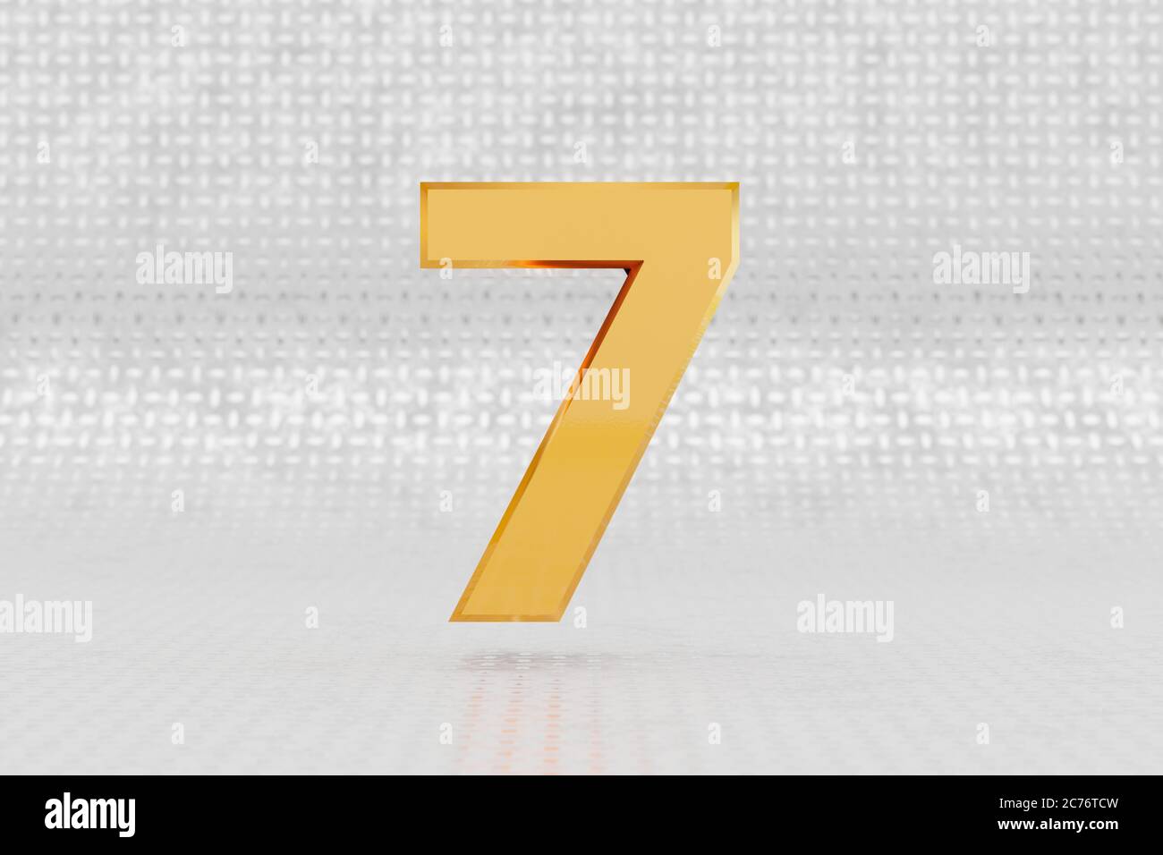 Yellow 3d number 7. Glossy yellow metallic number on metal floor ...