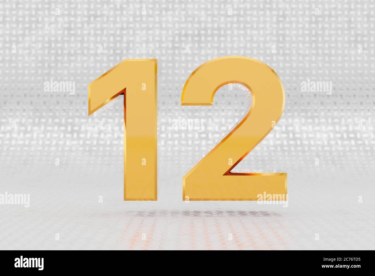 Yellow 3d number 12. Glossy yellow metallic number on metal floor ...