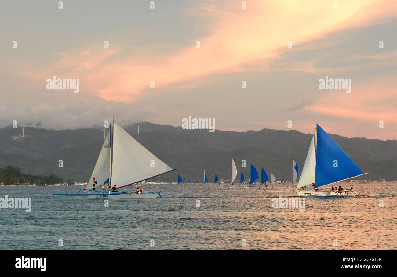 Paraw, the traditional filipino sailboats. Boracay. Aklan. Western ...