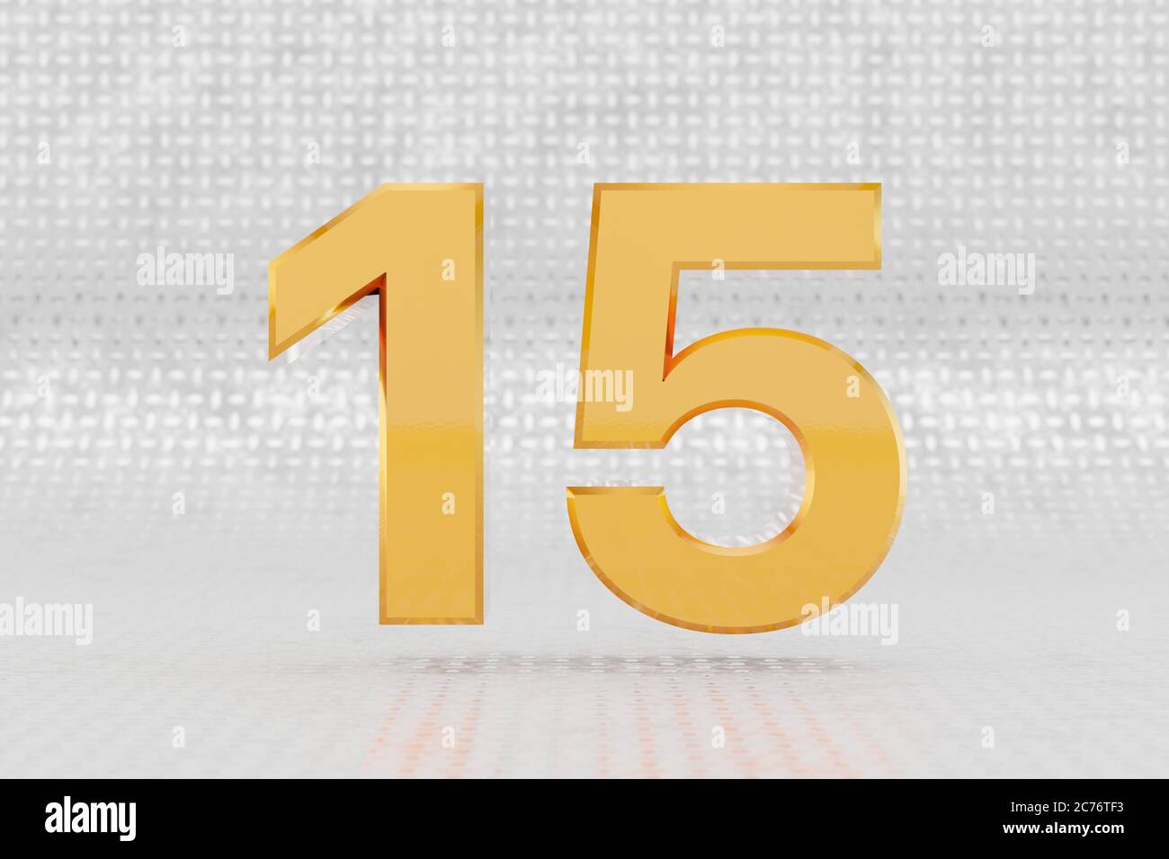 Yellow 3d number 15. Glossy yellow metallic number on metal floor ...