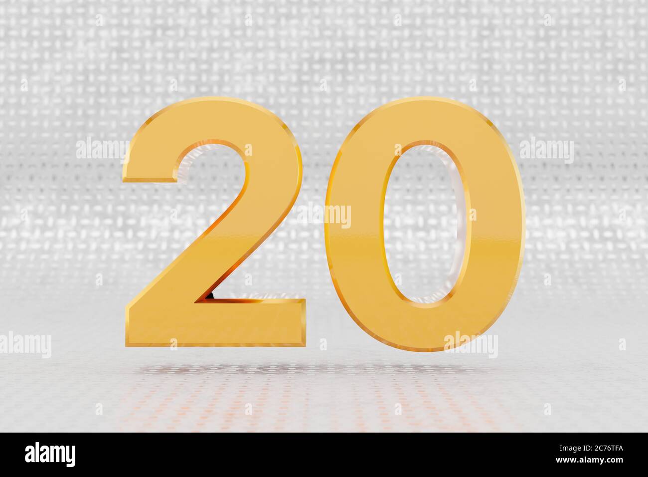 Yellow 3d number 20. Glossy yellow metallic number on metal floor ...