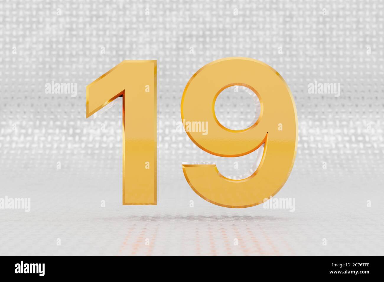 Yellow 3d number 19. Glossy yellow metallic number on metal floor ...