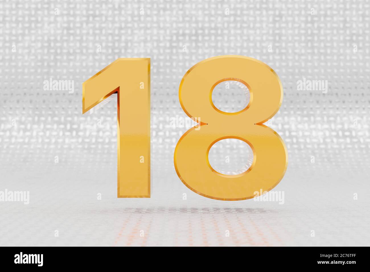 Yellow 3d number 18. Glossy yellow metallic number on metal floor ...