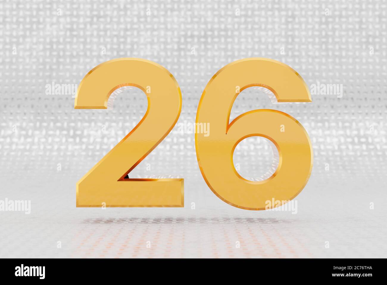Yellow 3d number 26. Glossy yellow metallic number on metal floor ...