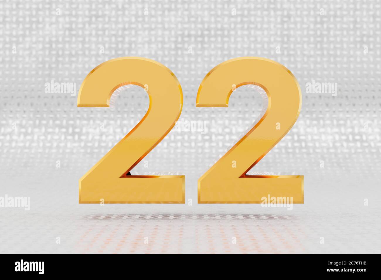 Yellow 3d number 22. Glossy yellow metallic number on metal floor ...