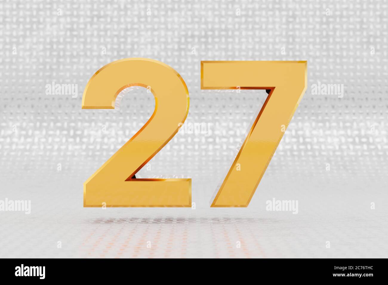 Yellow 3d number 27. Glossy yellow metallic number on metal floor ...