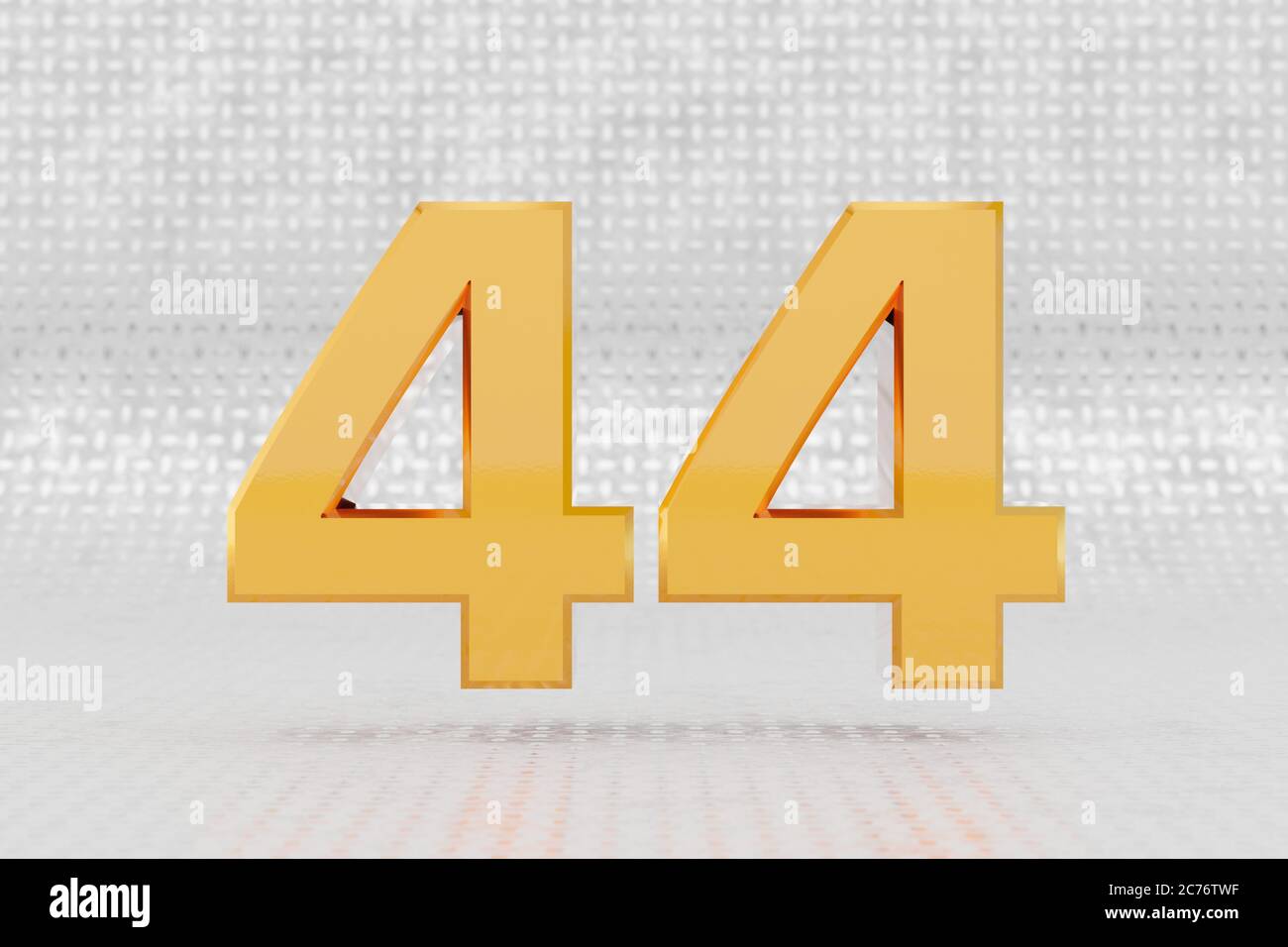 Yellow 3d number 44. Glossy yellow metallic number on metal floor ...