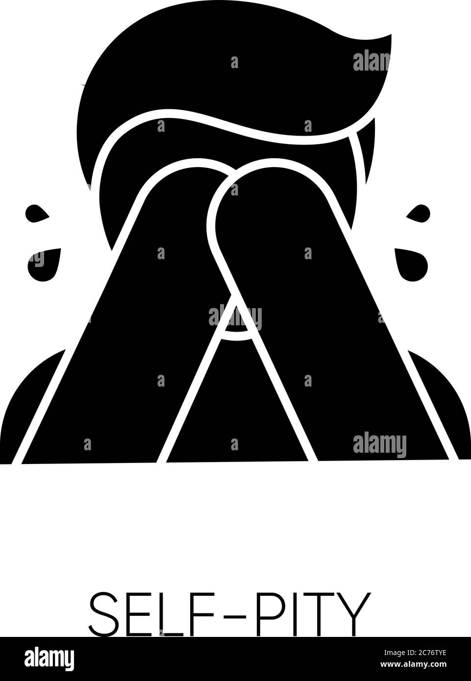 Self pity black glyph icon. Sad mental state, melancholy, depression ...