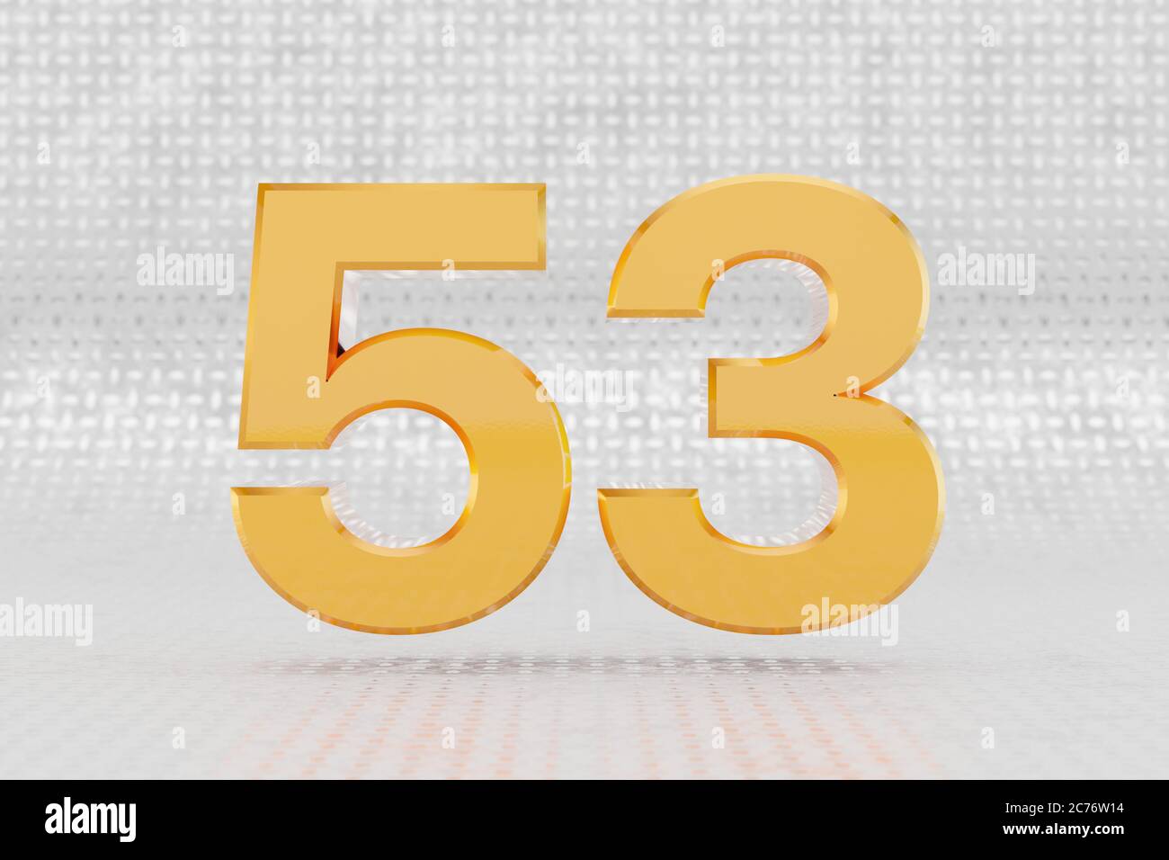 Yellow 3d number 53. Glossy yellow metallic number on metal floor ...