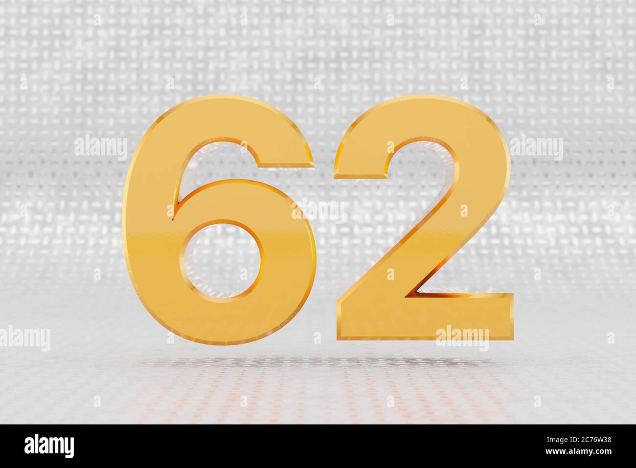 Yellow 3d number 62. Glossy yellow metallic number on metal floor ...
