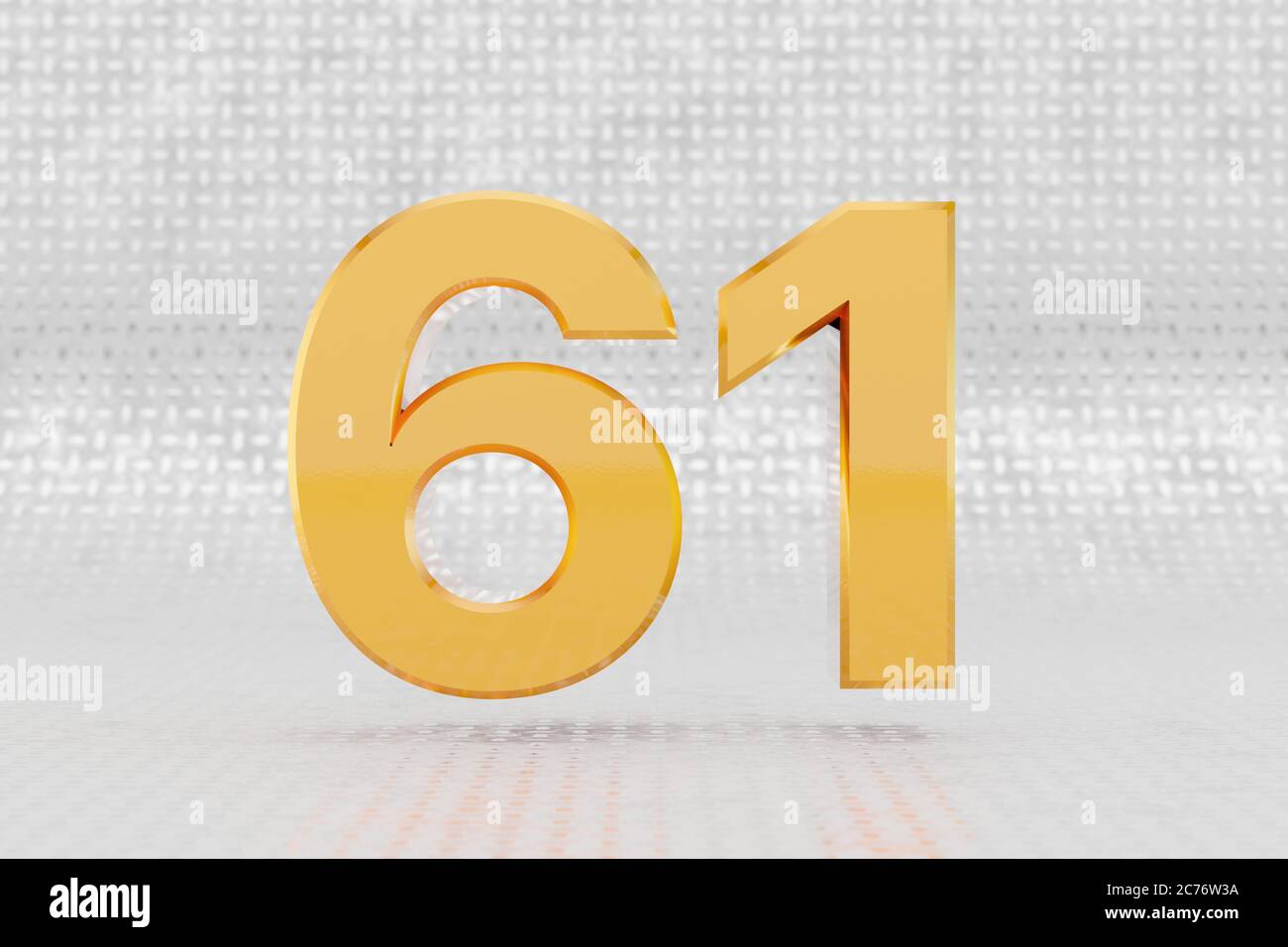 Yellow 3d number 61. Glossy yellow metallic number on metal floor ...