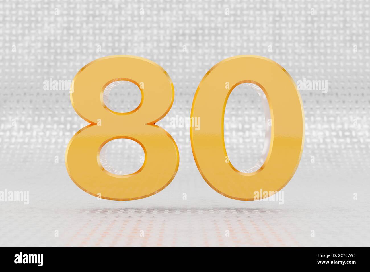 Yellow 3d number 80. Glossy yellow metallic number on metal floor ...