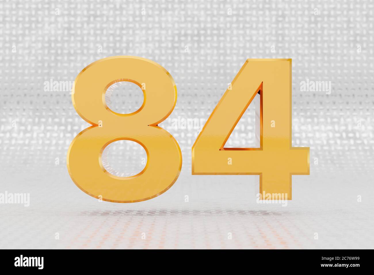 Yellow 3d number 84. Glossy yellow metallic number on metal floor ...