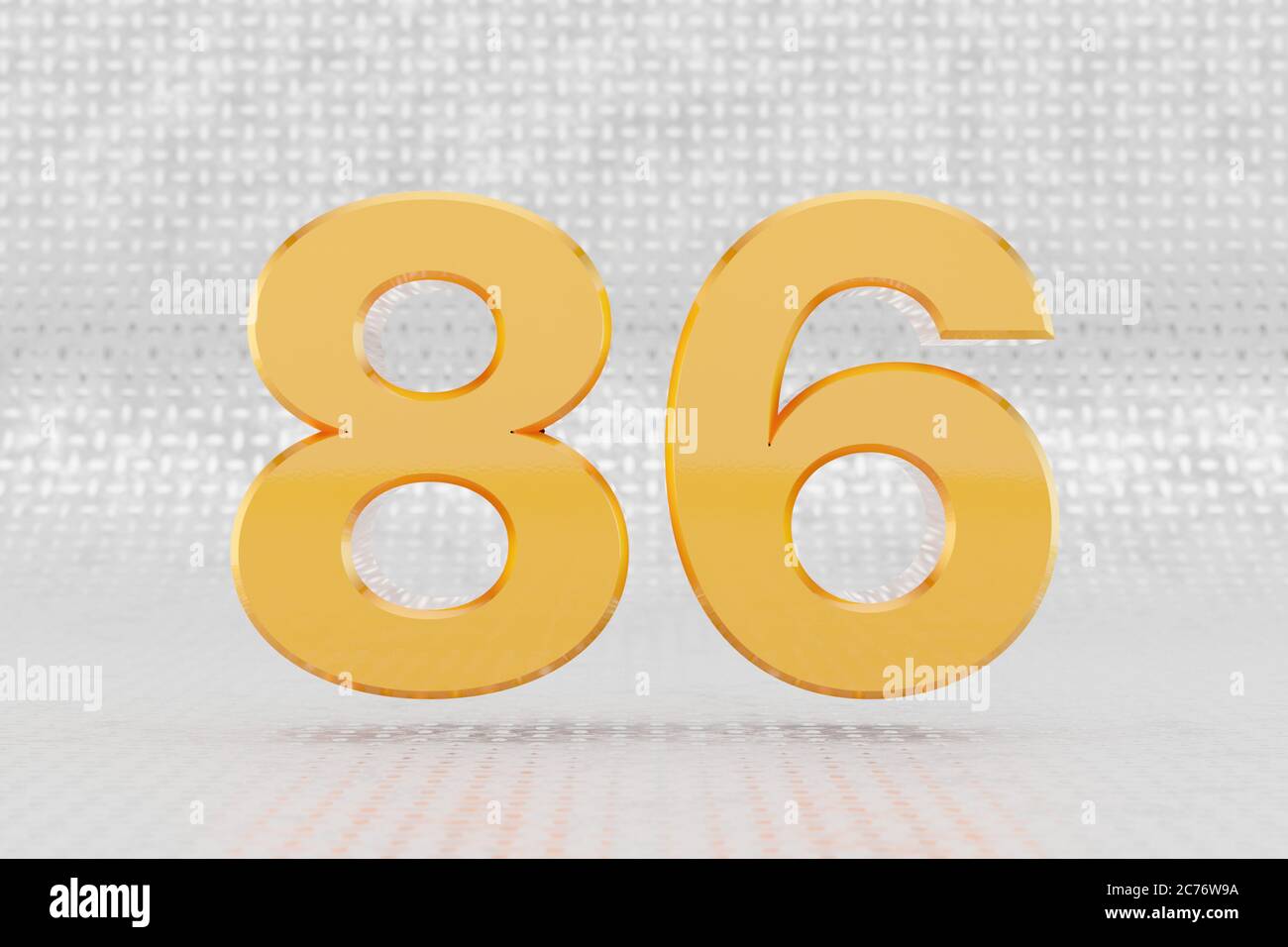 Yellow 3d number 86. Glossy yellow metallic number on metal floor ...