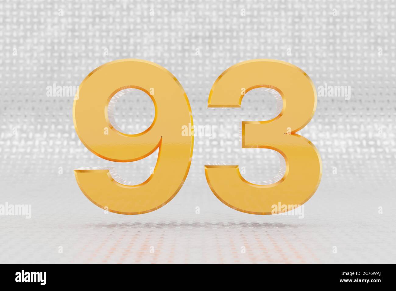 Yellow 3d number 93. Glossy yellow metallic number on metal floor ...
