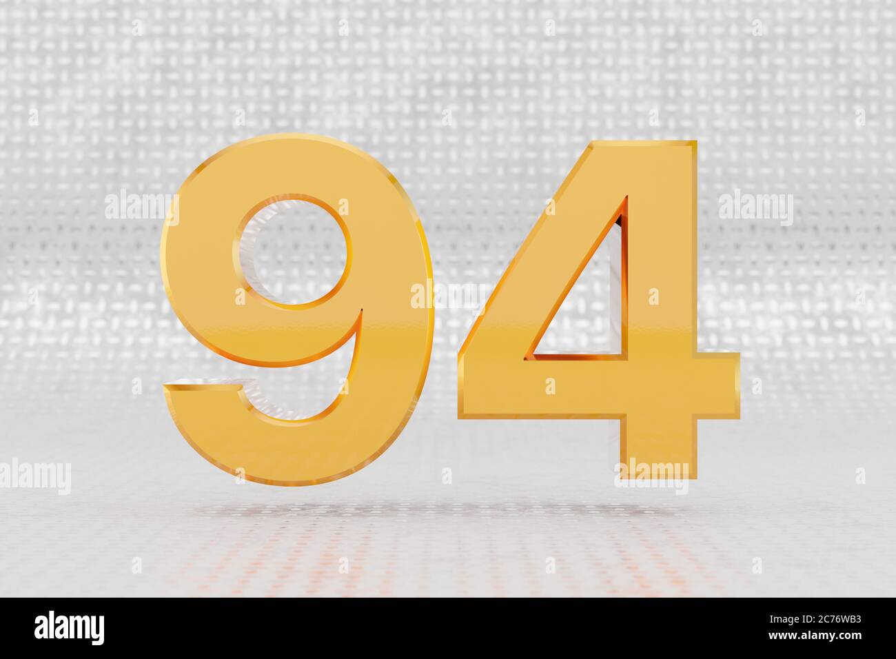 Yellow 3d number 94. Glossy yellow metallic number on metal floor ...