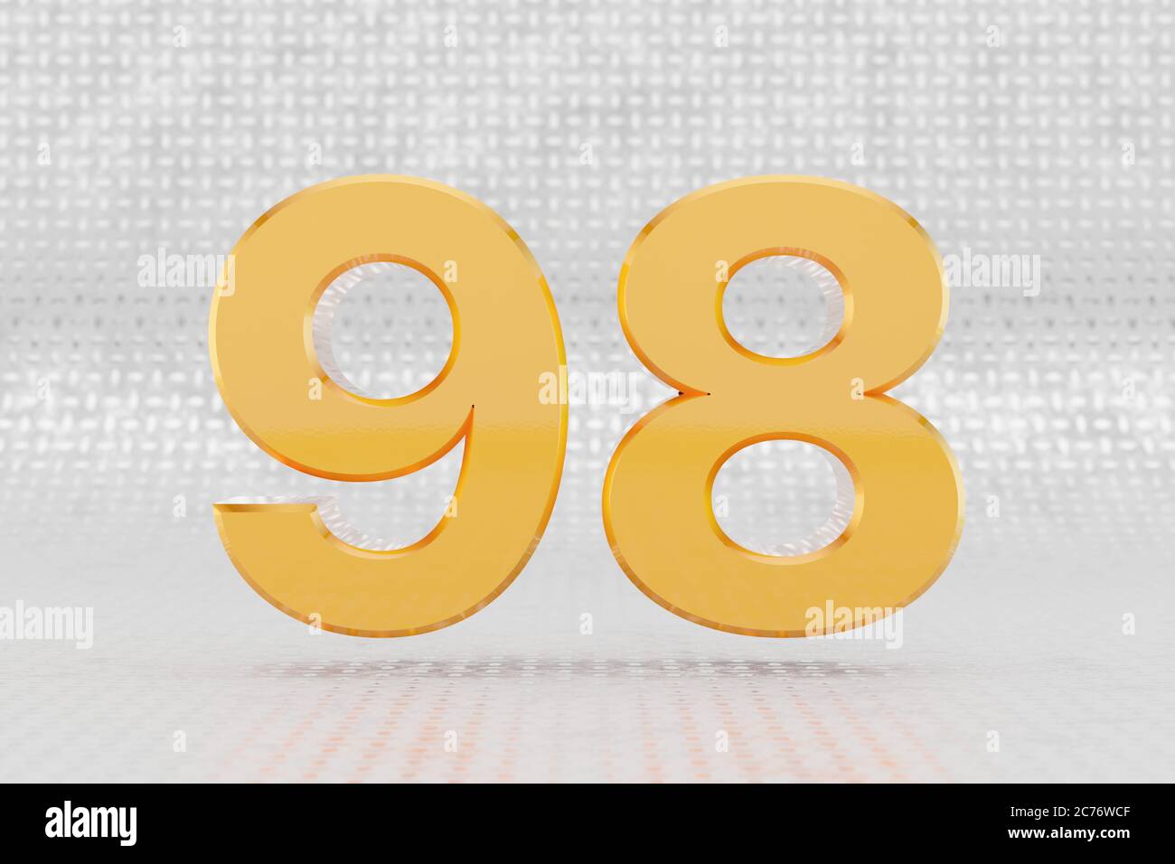 Yellow 3d number 98. Glossy yellow metallic number on metal floor ...