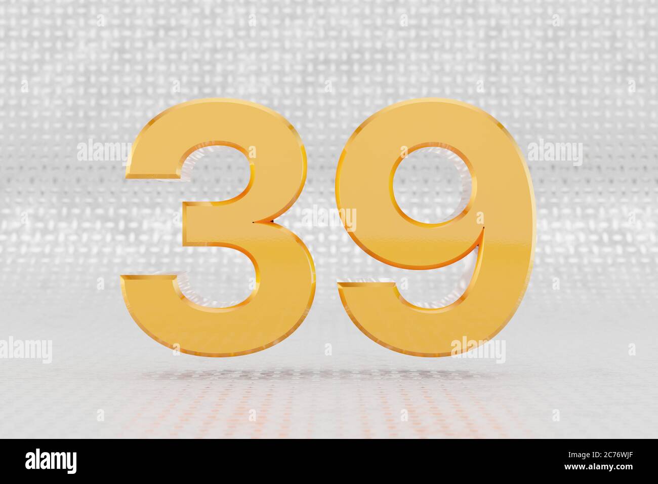 Yellow 3d number 39. Glossy yellow metallic number on metal floor ...