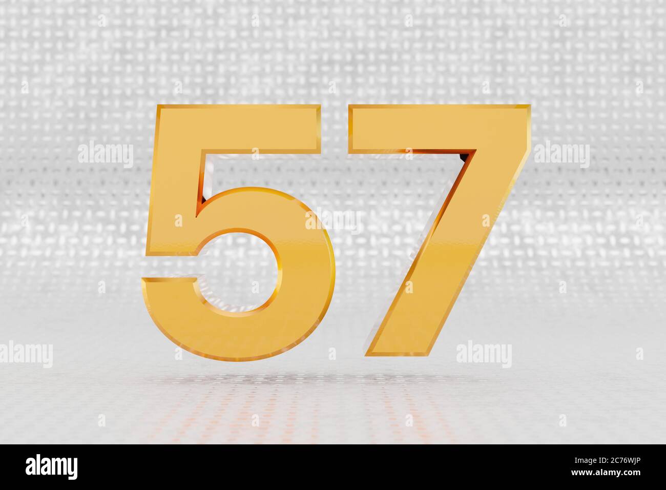 Yellow 3d number 57. Glossy yellow metallic number on metal floor ...