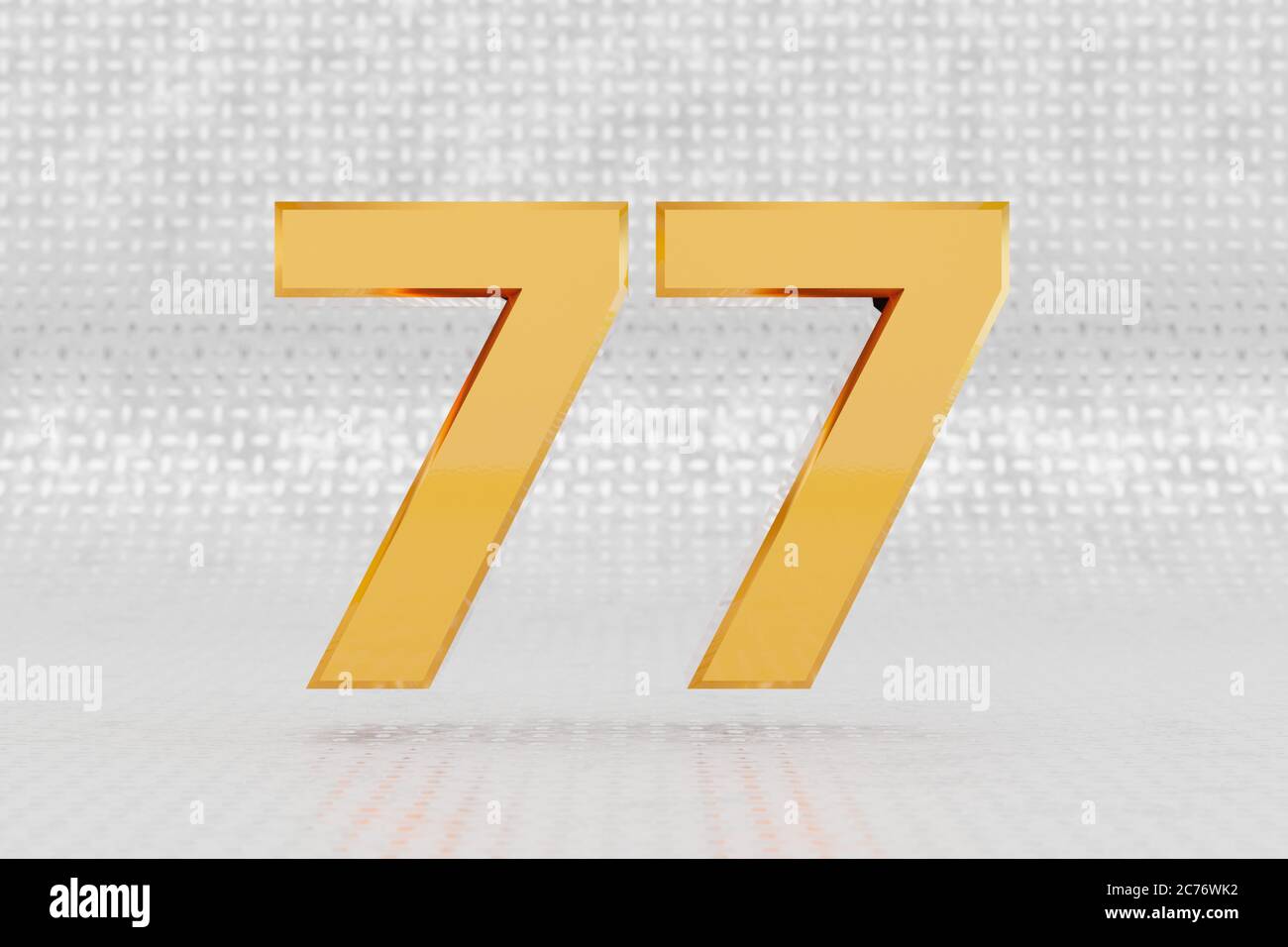 Yellow 3d number 77. Glossy yellow metallic number on metal floor ...