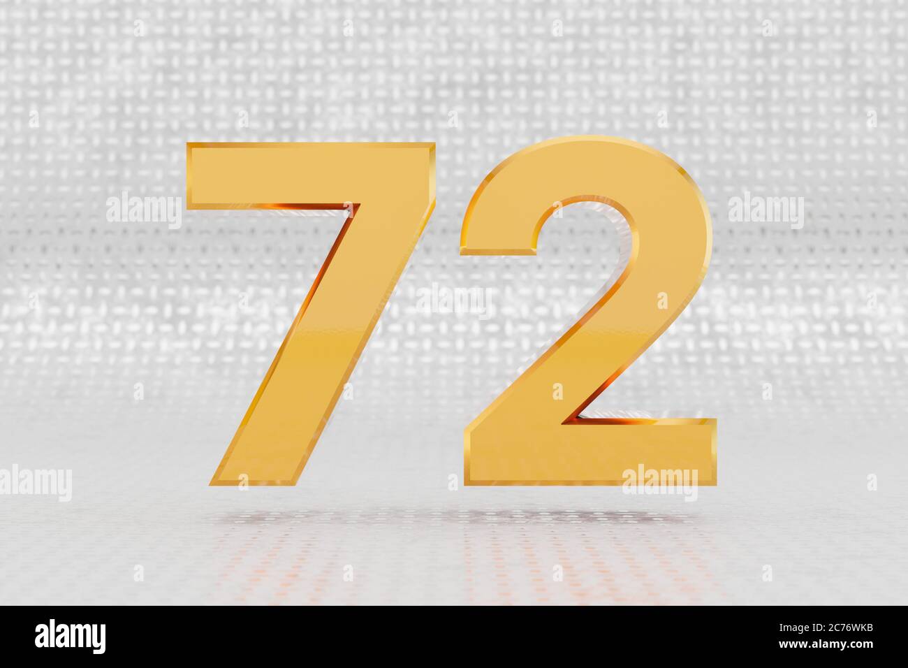 Yellow 3d number 72. Glossy yellow metallic number on metal floor ...