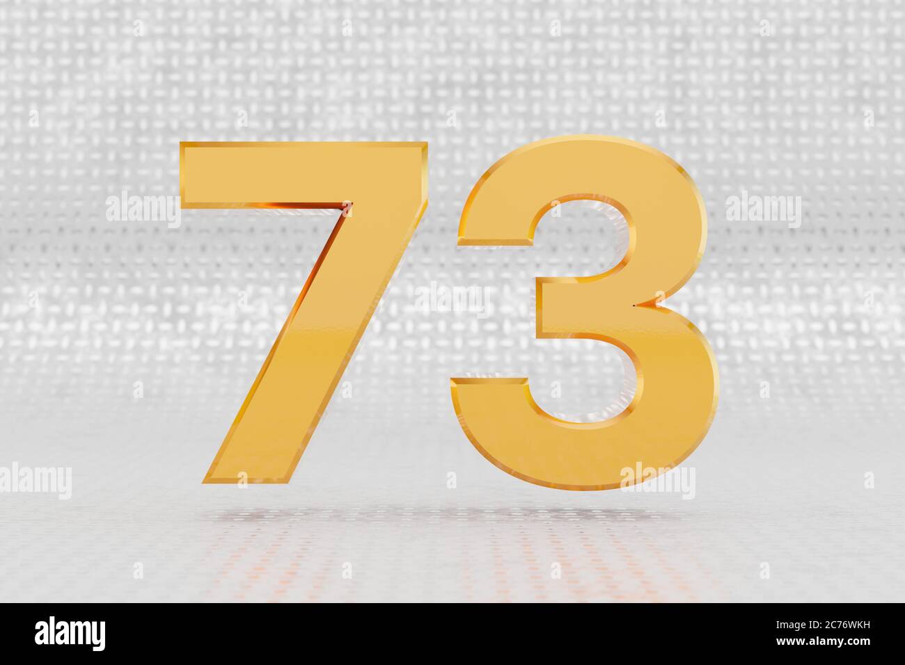 Yellow 3d number 73. Glossy yellow metallic number on metal floor ...