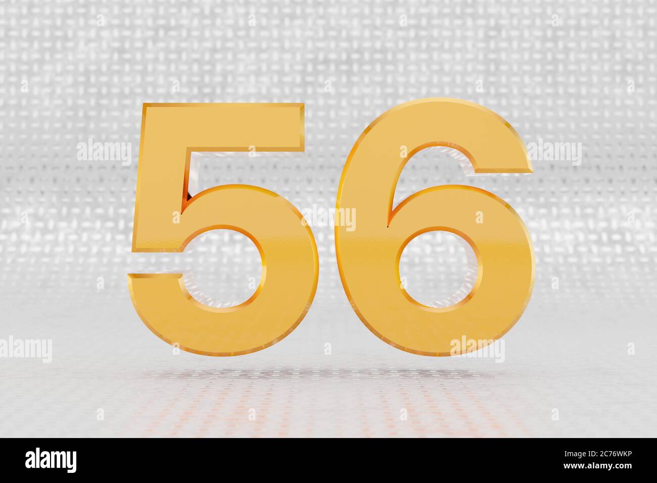 Yellow 3d number 56. Glossy yellow metallic number on metal floor ...