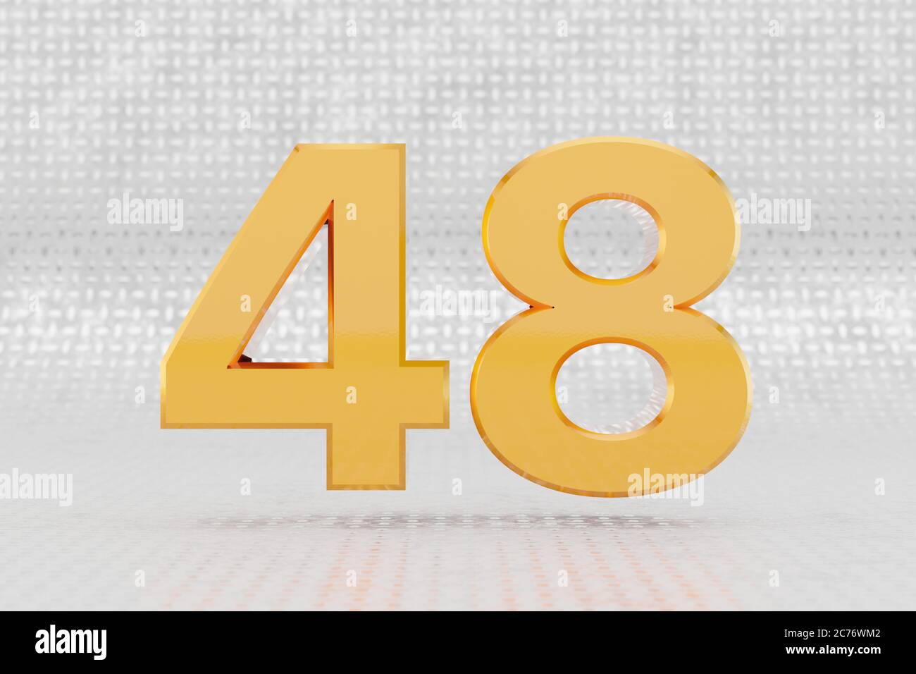 Yellow 3d number 48. Glossy yellow metallic number on metal floor ...