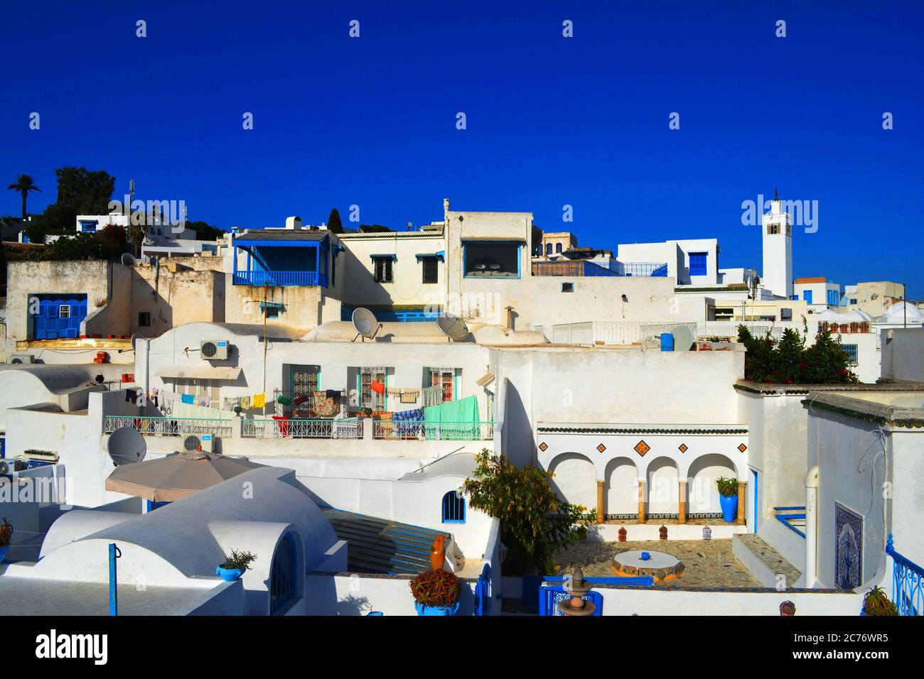Stylish blue and white architecture in Sidi Bou Said, Tunisia Stock ...